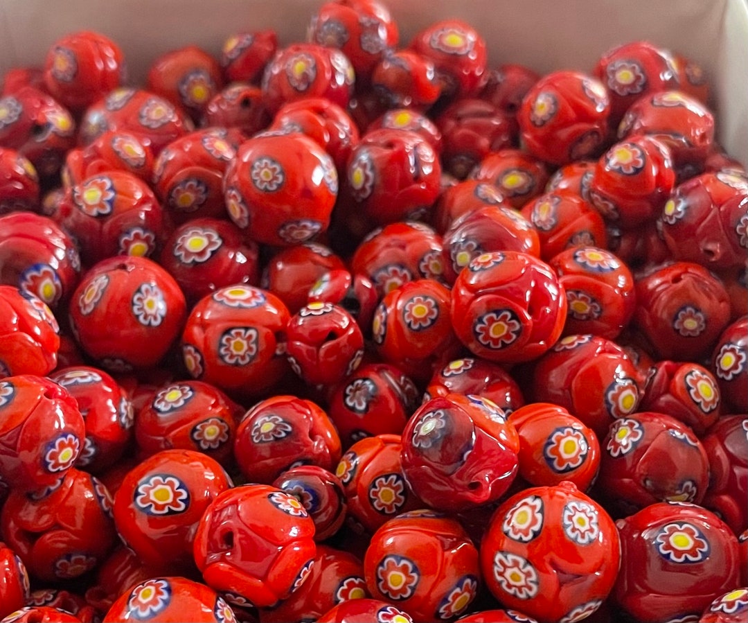 28 Authentic Murano Red Millefiori Beads Venetian Glass Treasures for ...