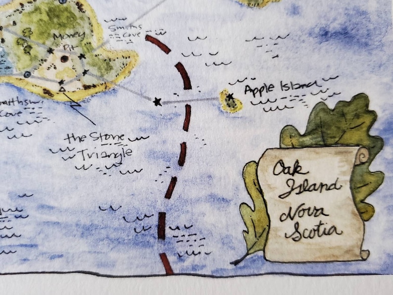 Oak Island Map ‐ 5" X 7" Art Print. Oak Island, Map, Treasure, Nova ...