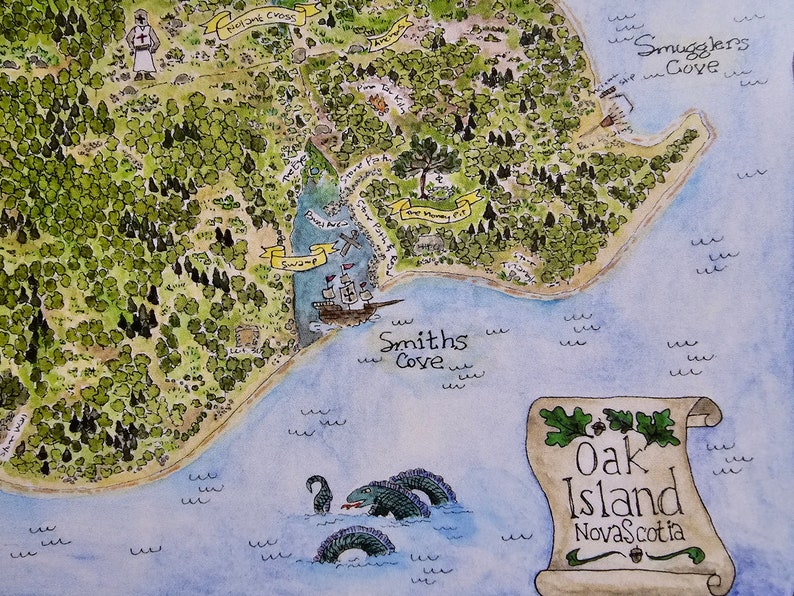 Oak Island Map New Discoveries, 7" X 5" Art Print. Oak Island, Map ...