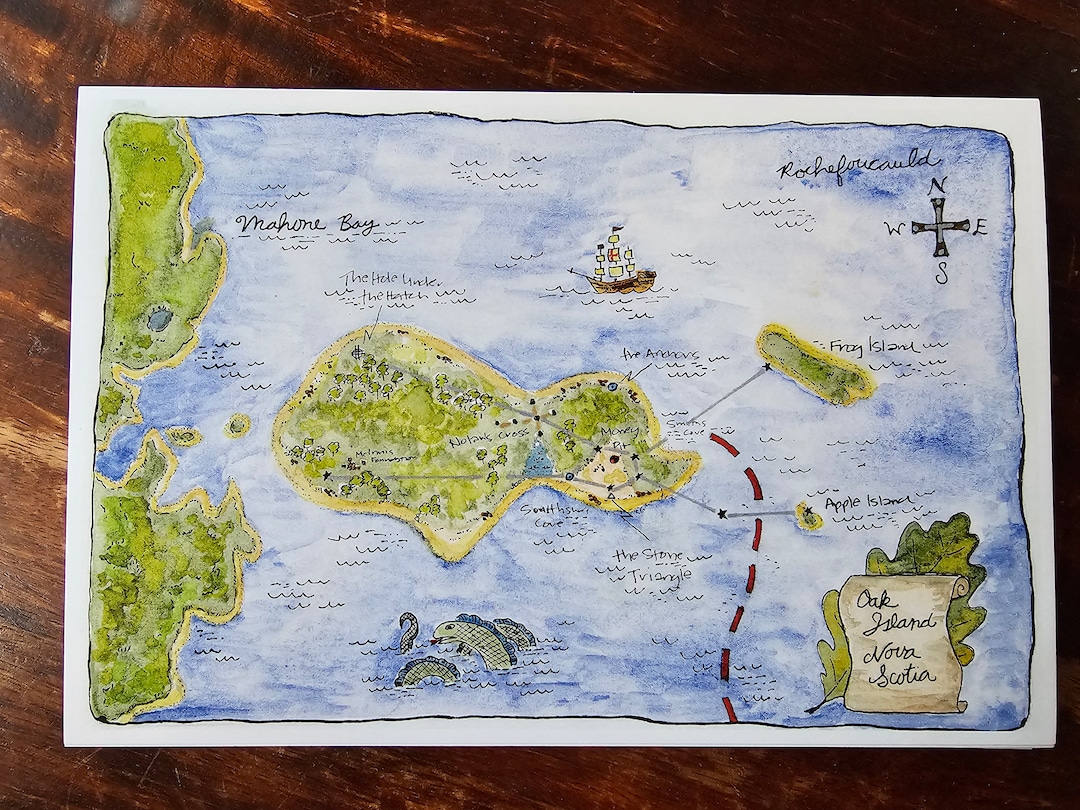 Oak Island Map ‐ 9" X 6" Art Print. Special Edition Full Size Oak ...