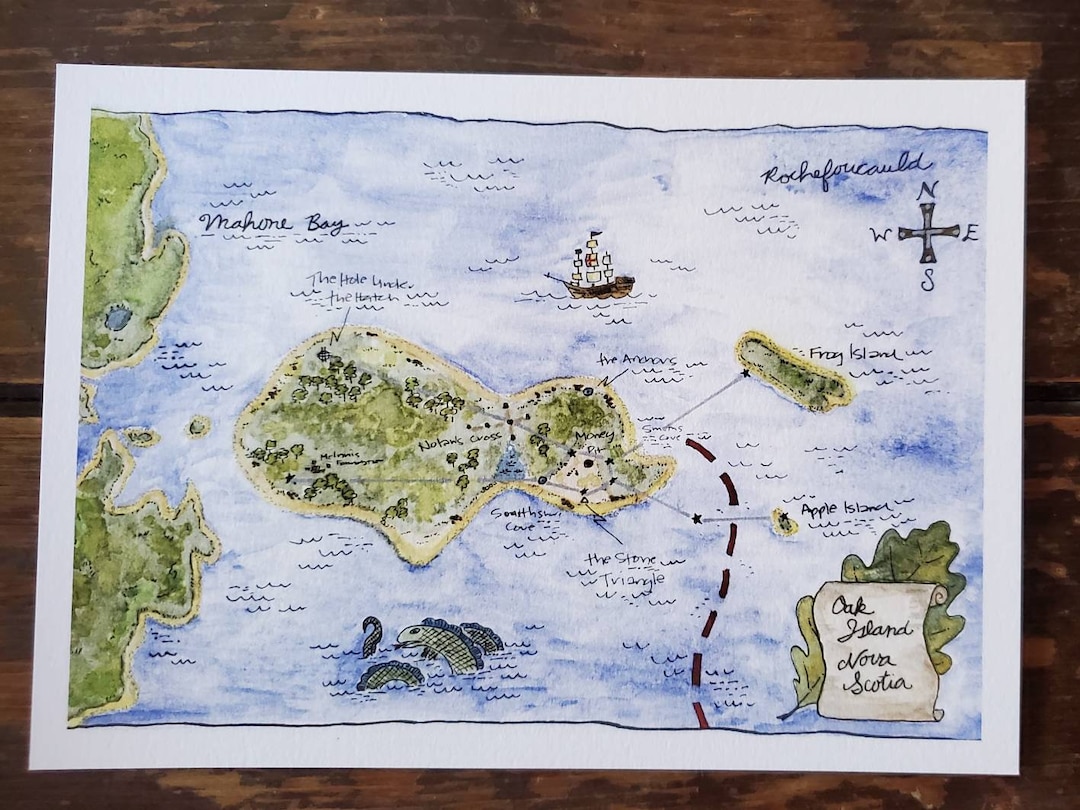 Oak Island Map ‐ 5" X 7" Art Print. Oak Island, Map, Treasure, Nova ...