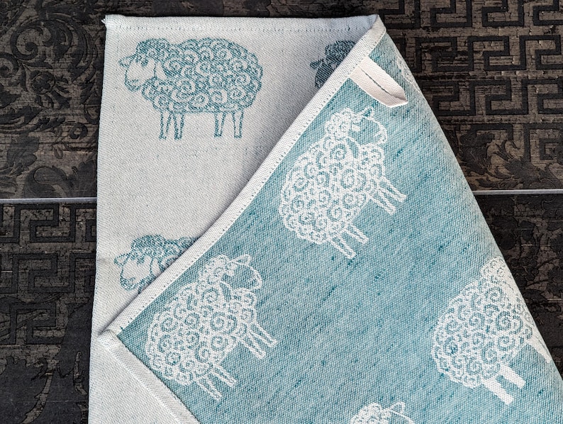 Handmade Linen Cotton Tea Towel: Sheep Design Kitchen Towel - Etsy