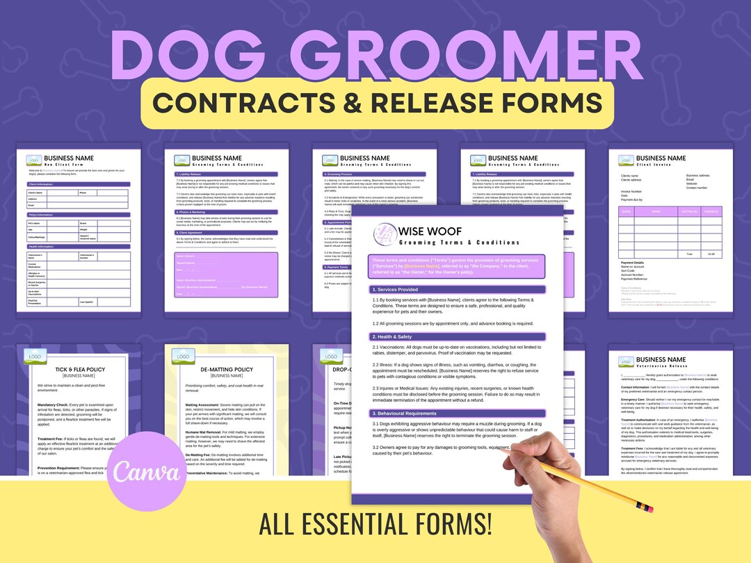 Dog Groomer Contracts | Dog Grooming Essential Forms, Client In-take ...