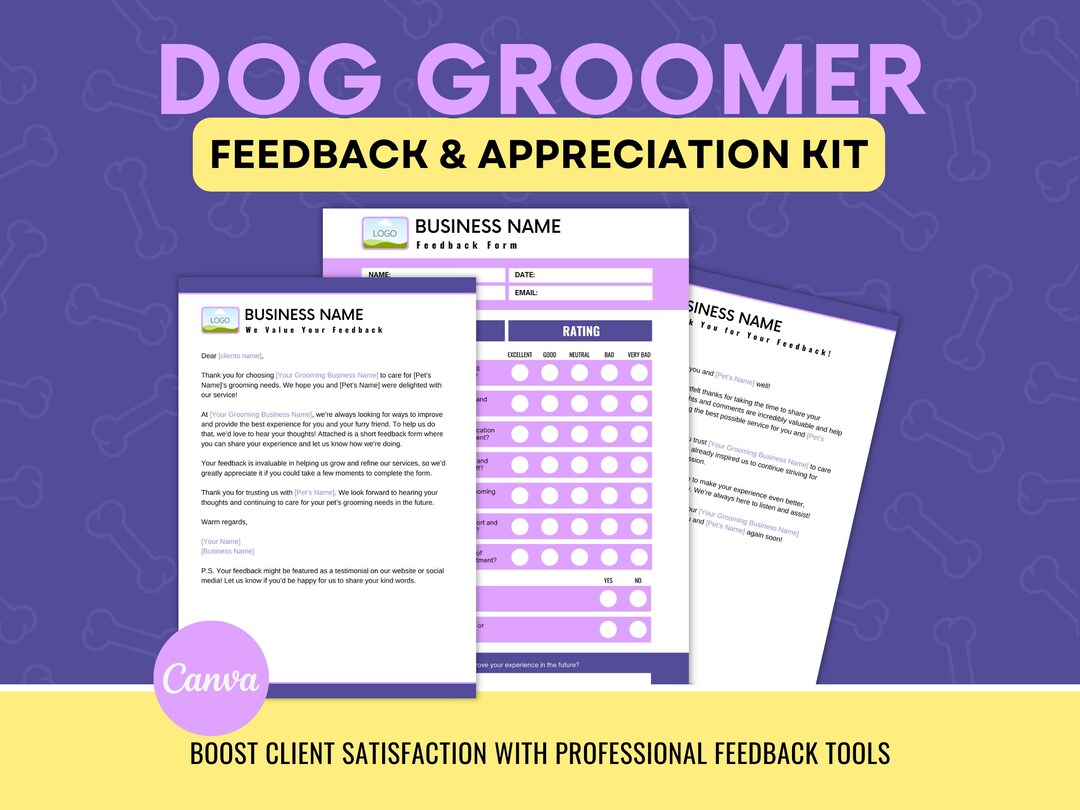 Dog Grooming Feedback & Follow-up Letter Templates Editable Client ...