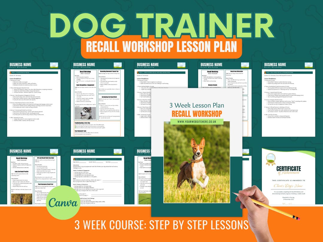 Recall Workshop Template for Dog Trainers | Dog Training Lesson Plan ...