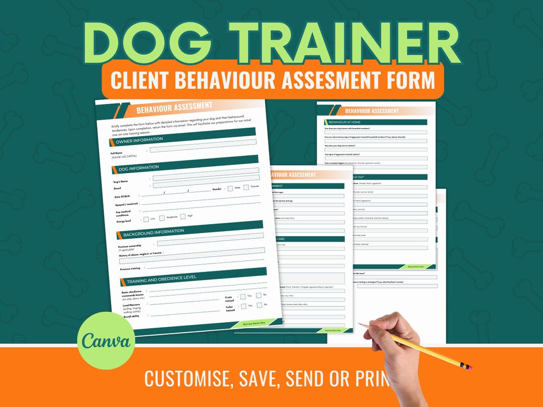 Dog Training Client Behaviour Assessment Form | Dog Training Business ...