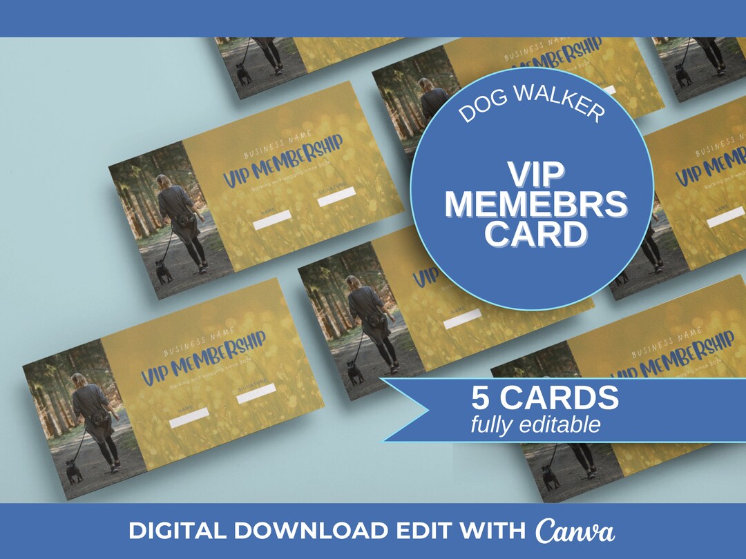 Dog Walking VIP Membership Cards Dog Business VIP Card Canva Editable ...