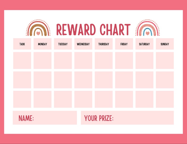 Customizable Reward Chart *add Childs Name & Choose Design/color* in ...