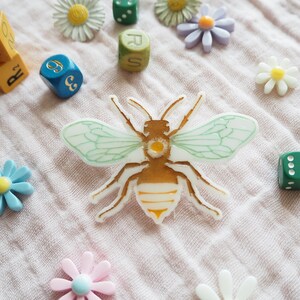 Honey Bee With Daisy Brown, Teal & Yellow Acrylic Pin Brooch Badge - Etsy