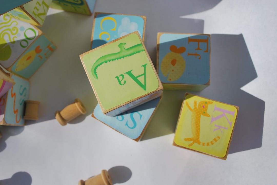 Baby Blocks 2 Inch Illustrated Letter With Animal or Object - Etsy