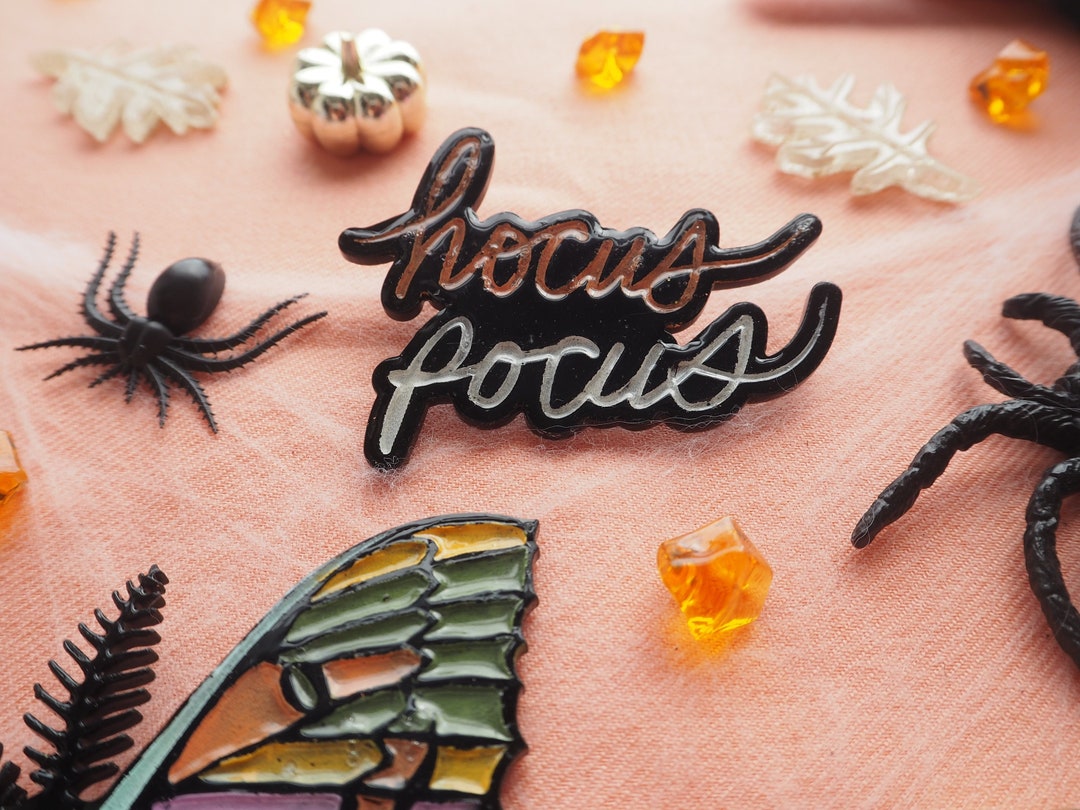 Hocus Pocus Orange White Halloween Black Acrylic Pin Brooch Badge - Etsy