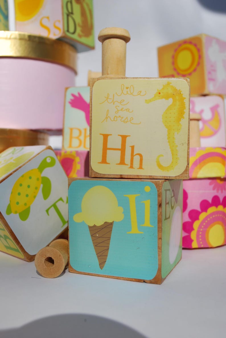 Baby Blocks 2 Inch Illustrated Letter With Animal or Object - Etsy