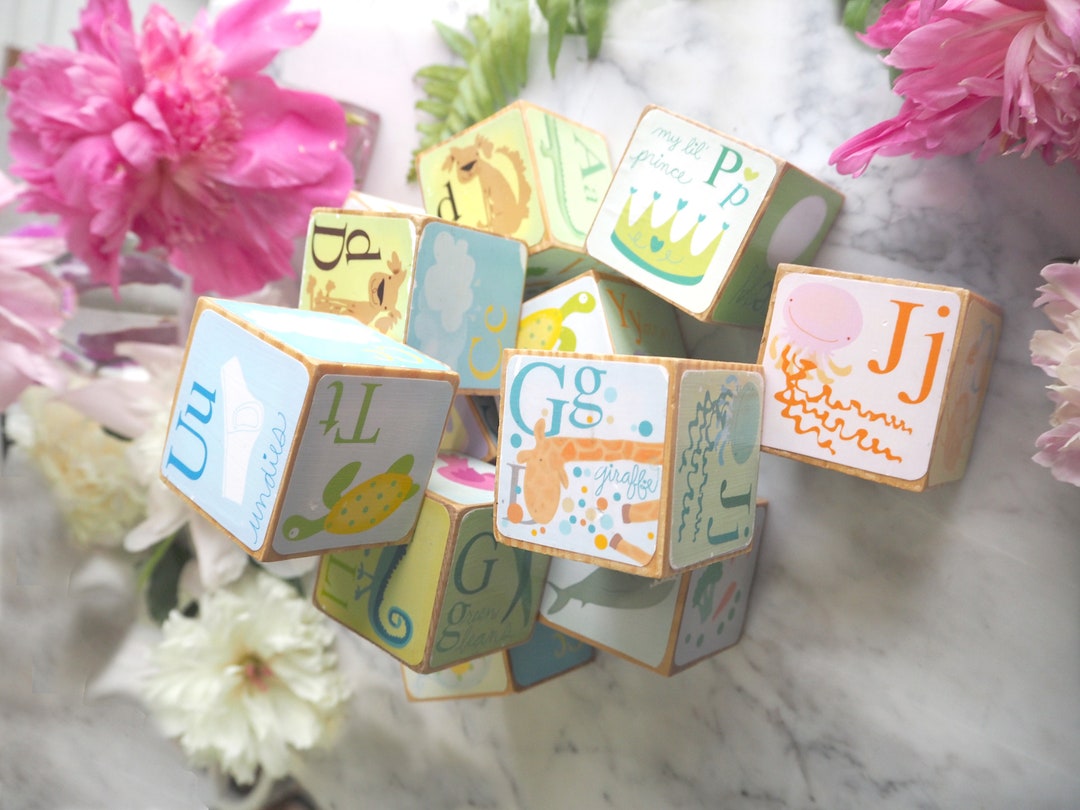 Baby Blocks 2 Inch Illustrated Letter or Number (with Animal or Object ...