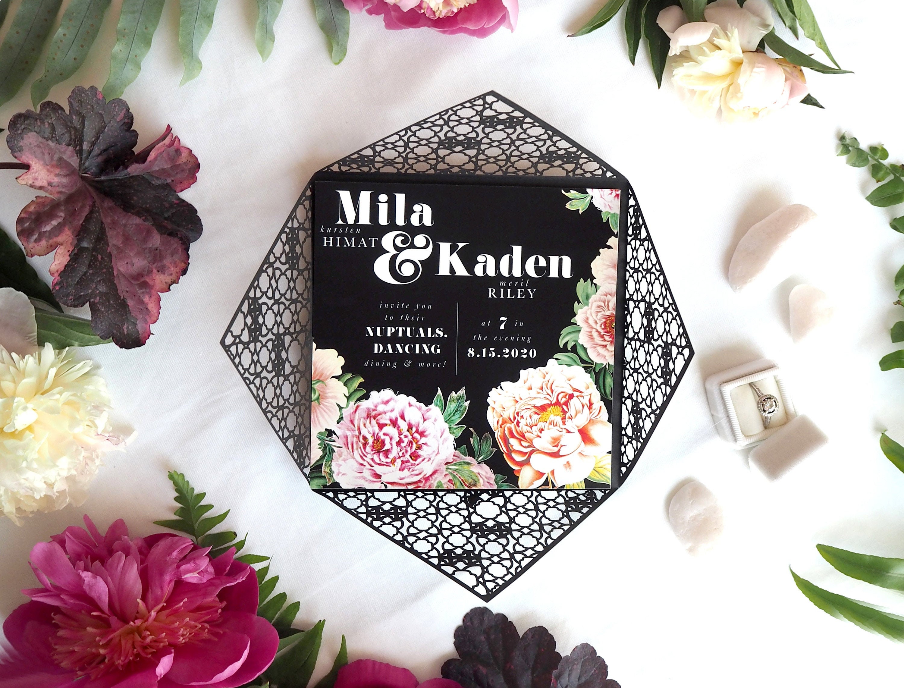 Peony Dramatic Split Square Invitation Insert Design 4 | Etsy