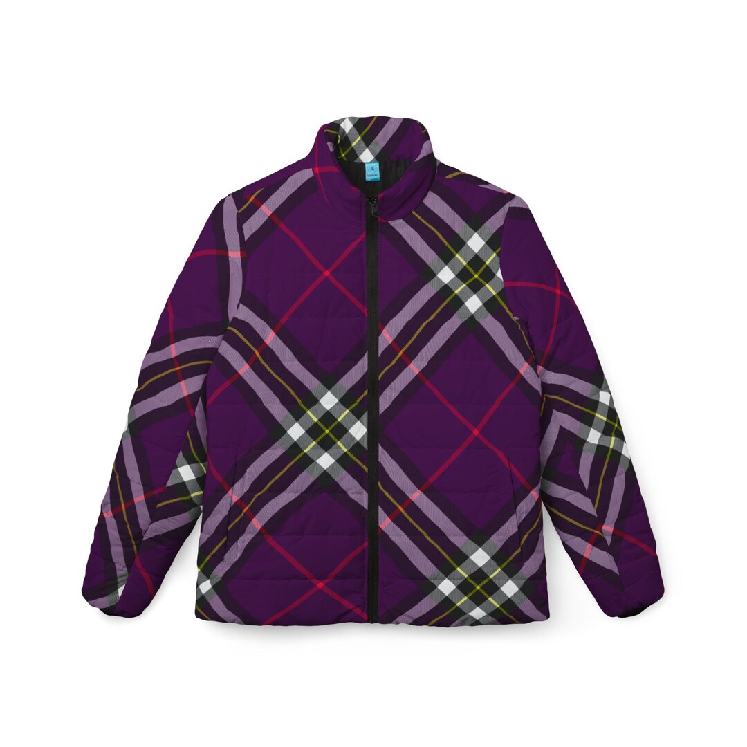 Plaid Purple Womens Puffer Jacket, Cozy Winter Jacket, Stylish ...