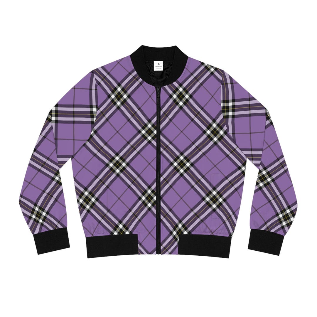 Plaid Lilac Bomber Jacket for Women, Lightweight Stylish Coat, Trendy ...