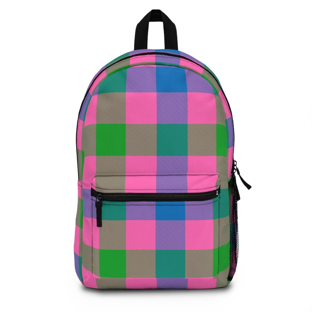 Check Pink Blue Green Backpack - Stylish Travel Bag, School Bookbag ...