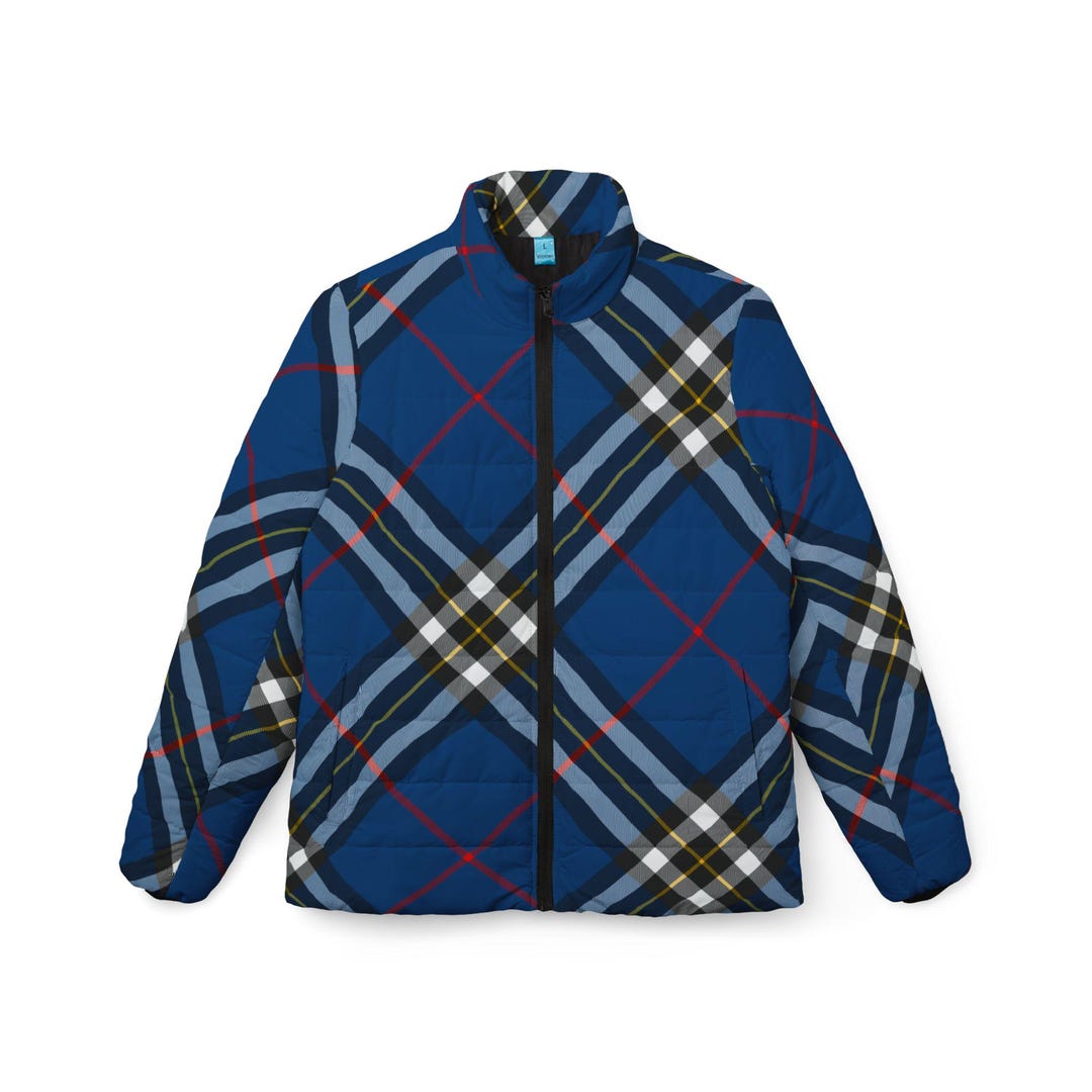 Plaid Blue Women Puffer Jacket, Winter Coat, Checkered Outerwear ...