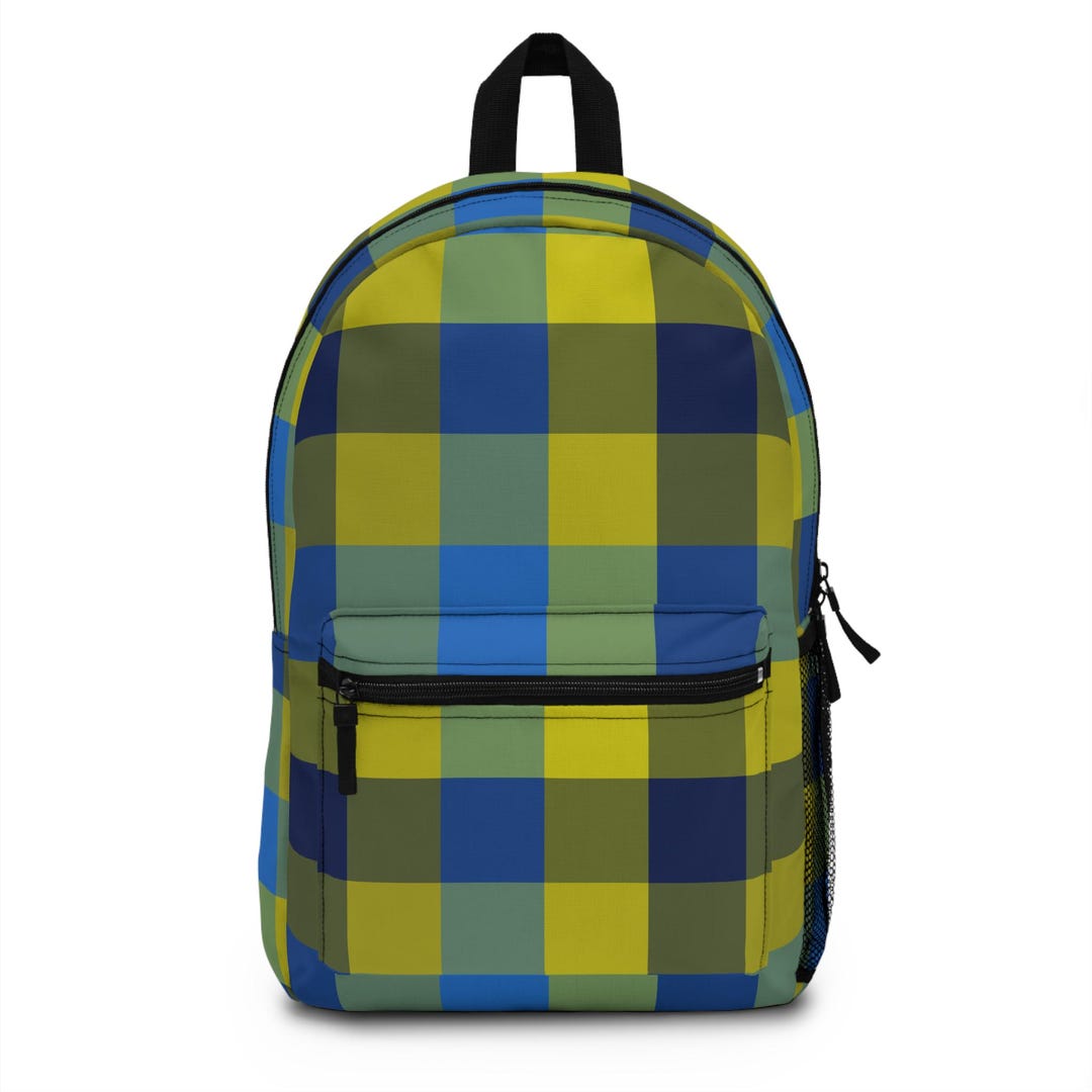 Plaid Blue Yellow Backpack, School Bag, Travel Backpack, Outdoor Gear ...
