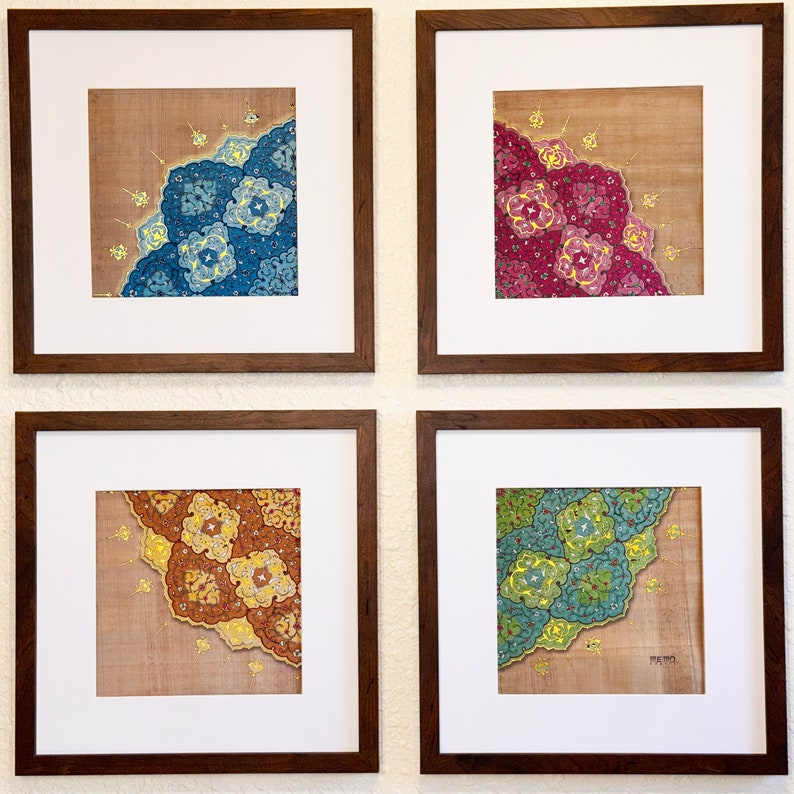 Tazhib, Four Season Quadriptych persian Art Tazhib, Illumination ...