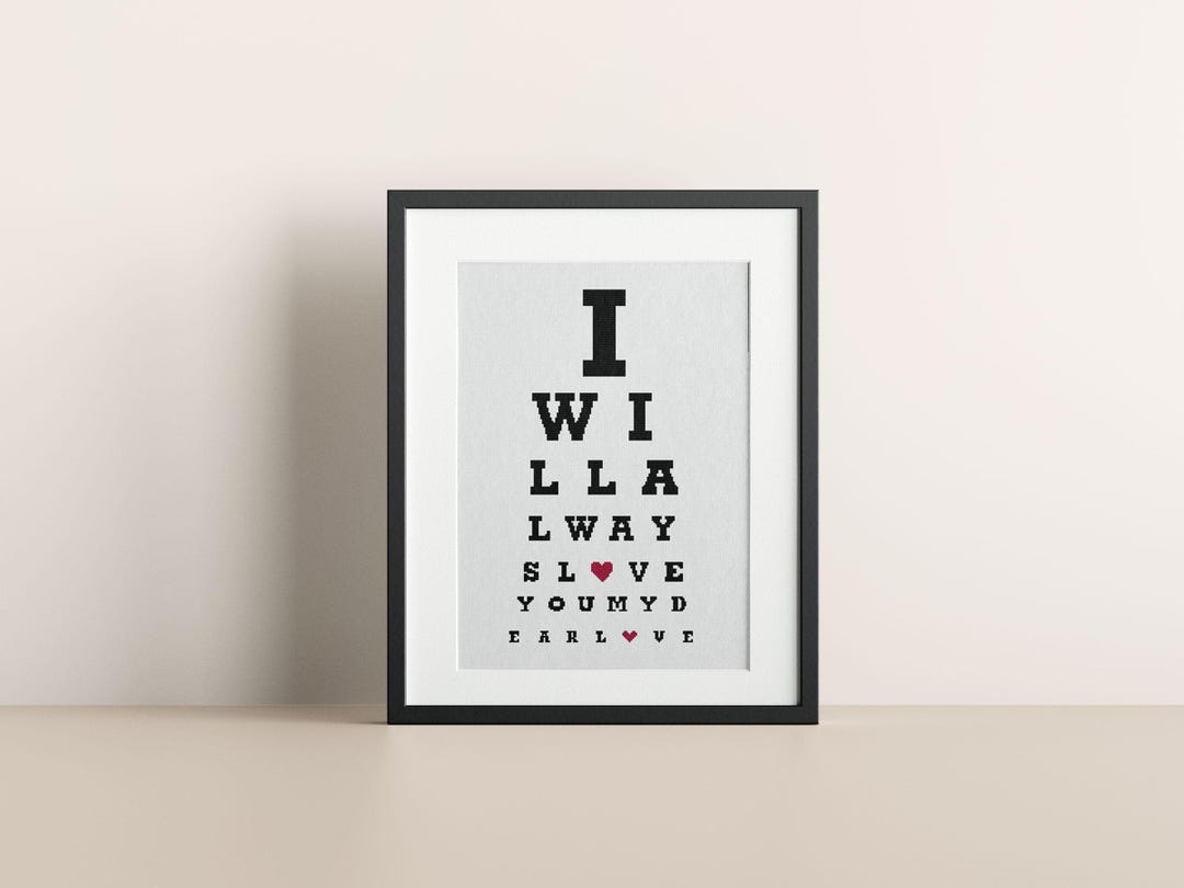Modern Love Eye Chart Quote Cross Stitch Pattern : Retro Gift Geometric ...