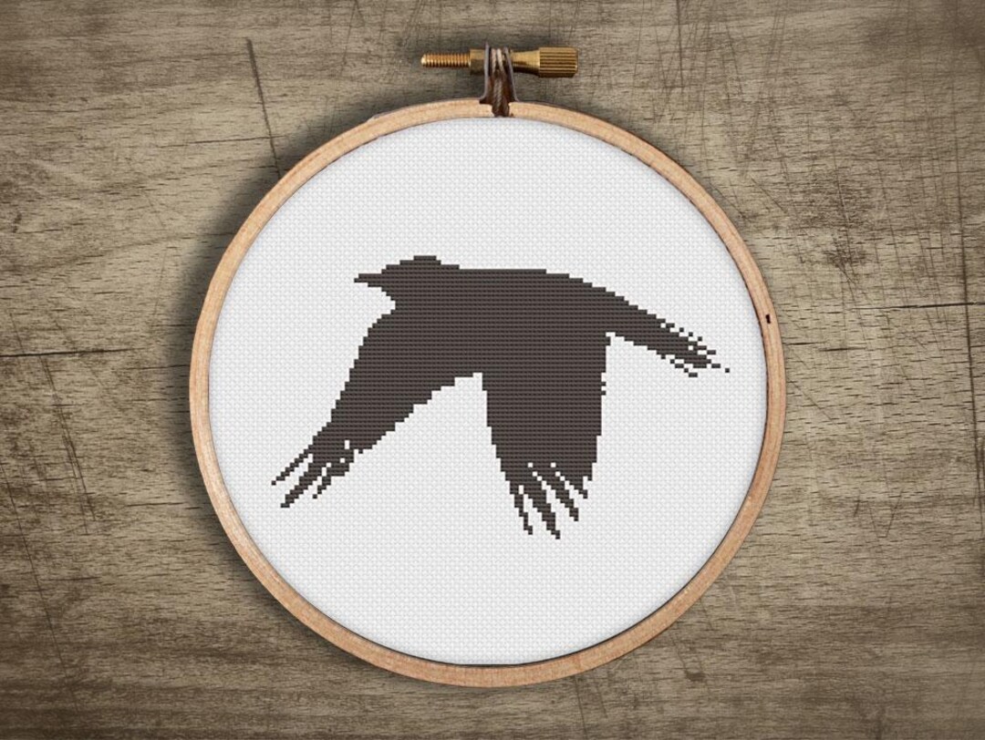 Black Raven Bird Cross Stitch Pattern : Modern Retro Flying Animal, PDF ...