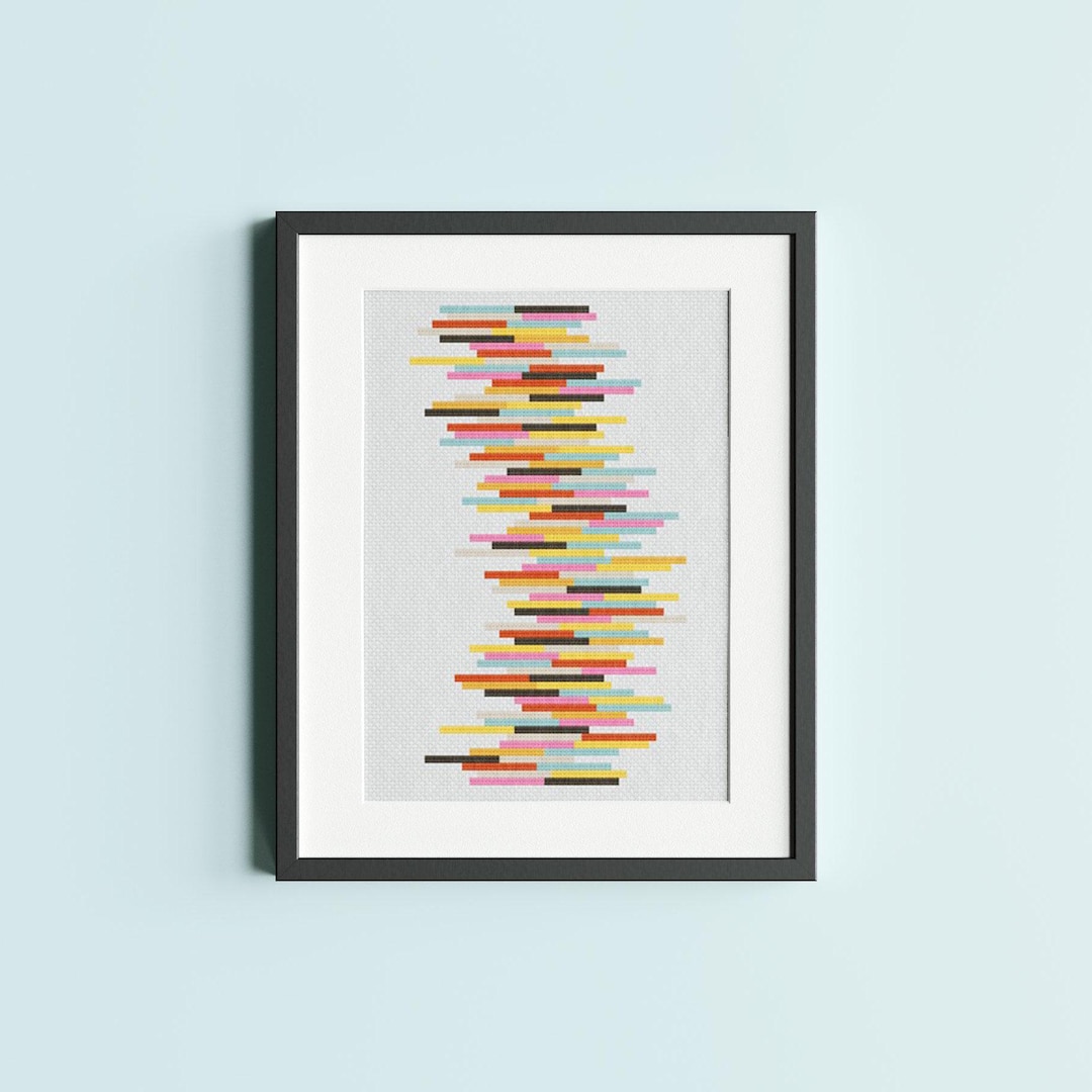 Retro Stacks Modern Art Cross Stitch Pattern : Unique Vibrant Rainbow ...