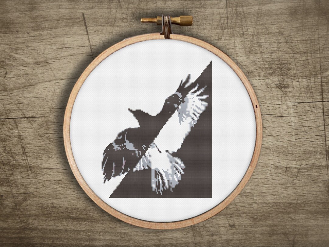 Raven Cross Stitch Pattern : Modern Embroidery Art of Black Bird, PDF ...