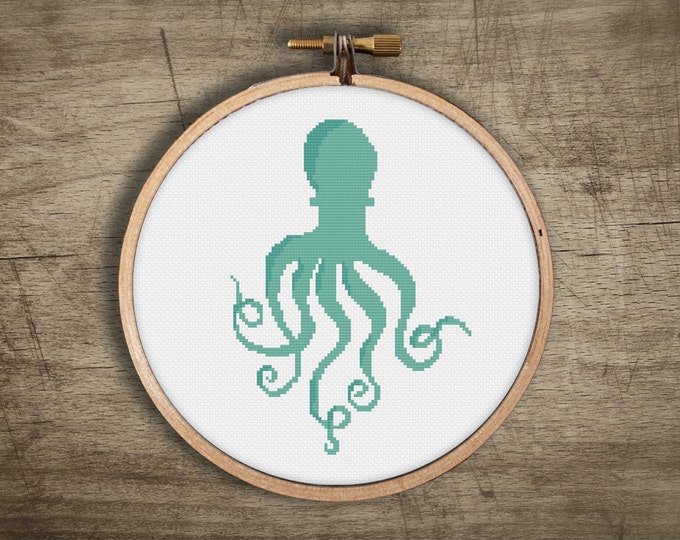 Instant Download Octopus Cross Stitch Pattern Blue Gray Wall Art ...