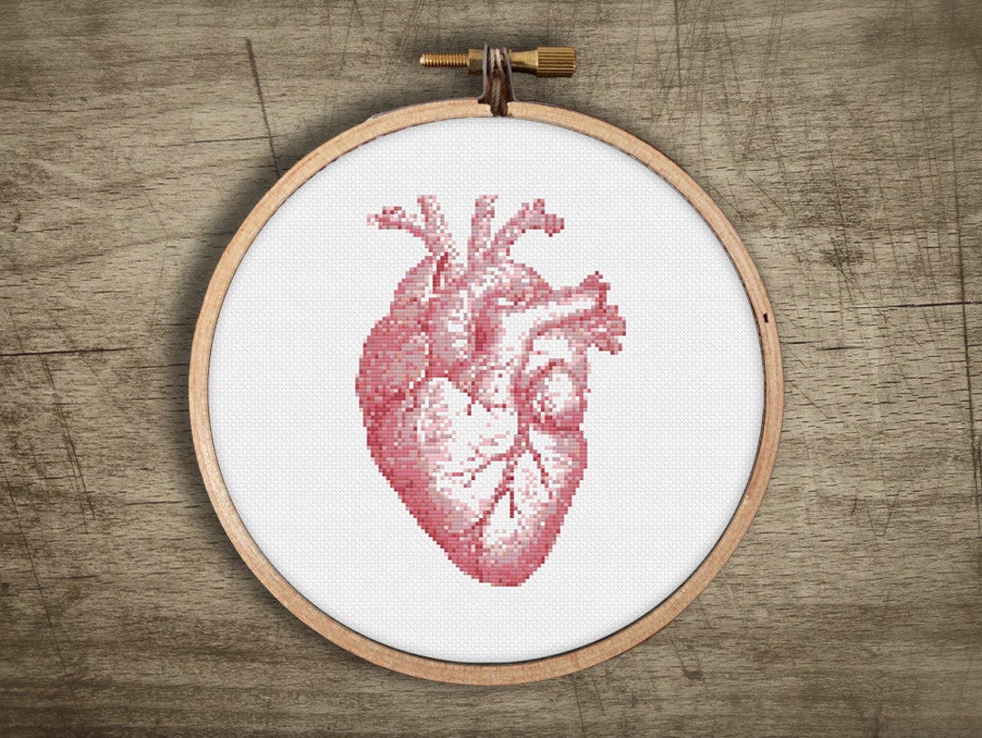 Red Raw Heart Diagram Cross Stitch Pattern : Gothic Retro Modern ...