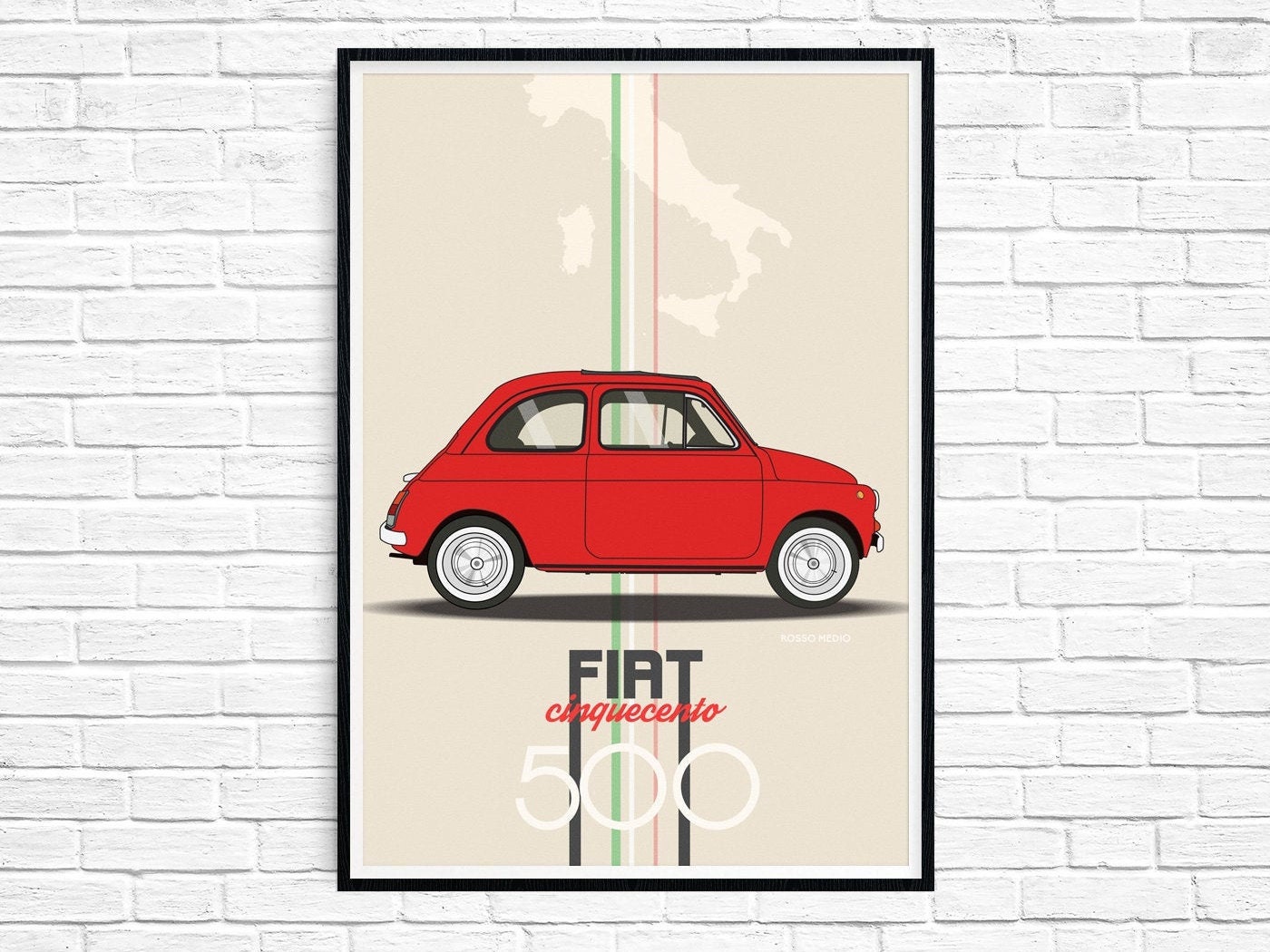 Fiat 500 Poster Print Fiat Cinquecento ROSSO Red Italian Modern Wall ...