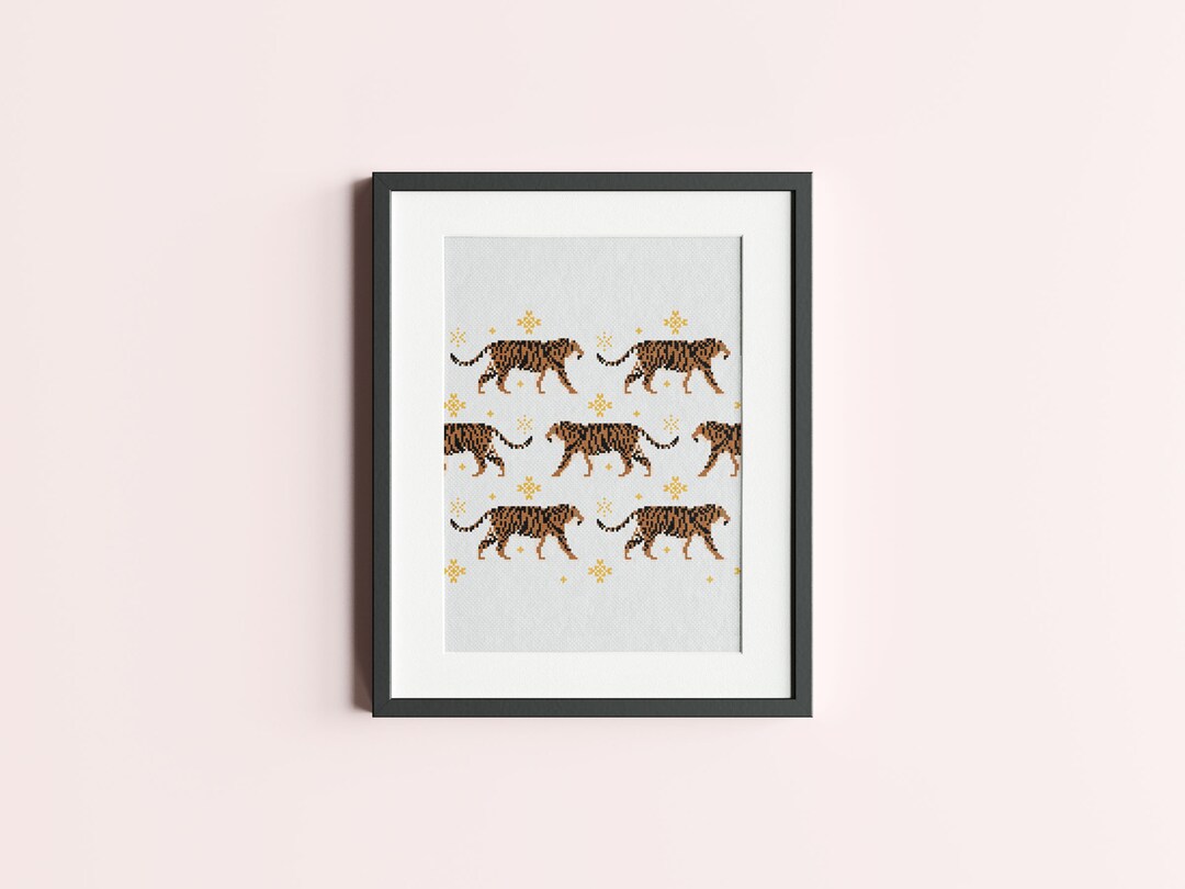 Tiger Walk Cross Stitch Pattern : Modern Asian Jungle Art, PDF Instant ...