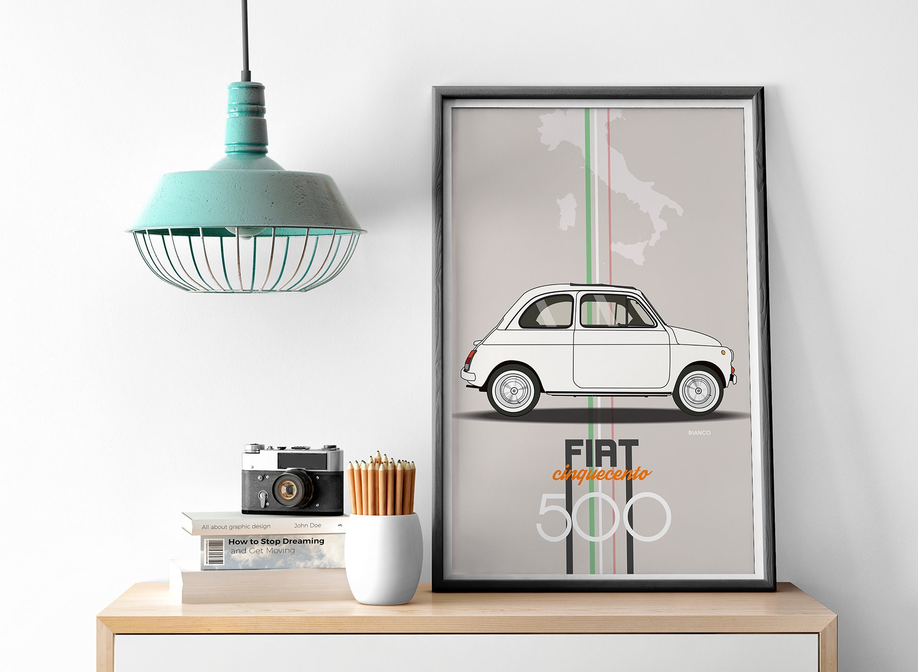 Fiat 500 Poster Print ++ Fiat Cinquecento BIANCO White ++ Italian ...