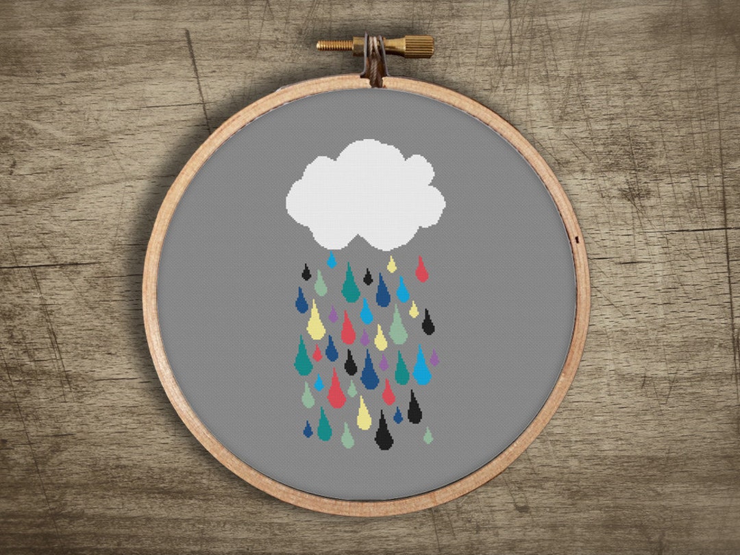 Rainbow Raindrops Rain Cloud Cross Stitch Pattern : Retro Stripes, DIY ...