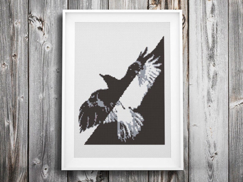 Raven Cross Stitch Pattern : Modern Embroidery Art of Black Bird, PDF ...