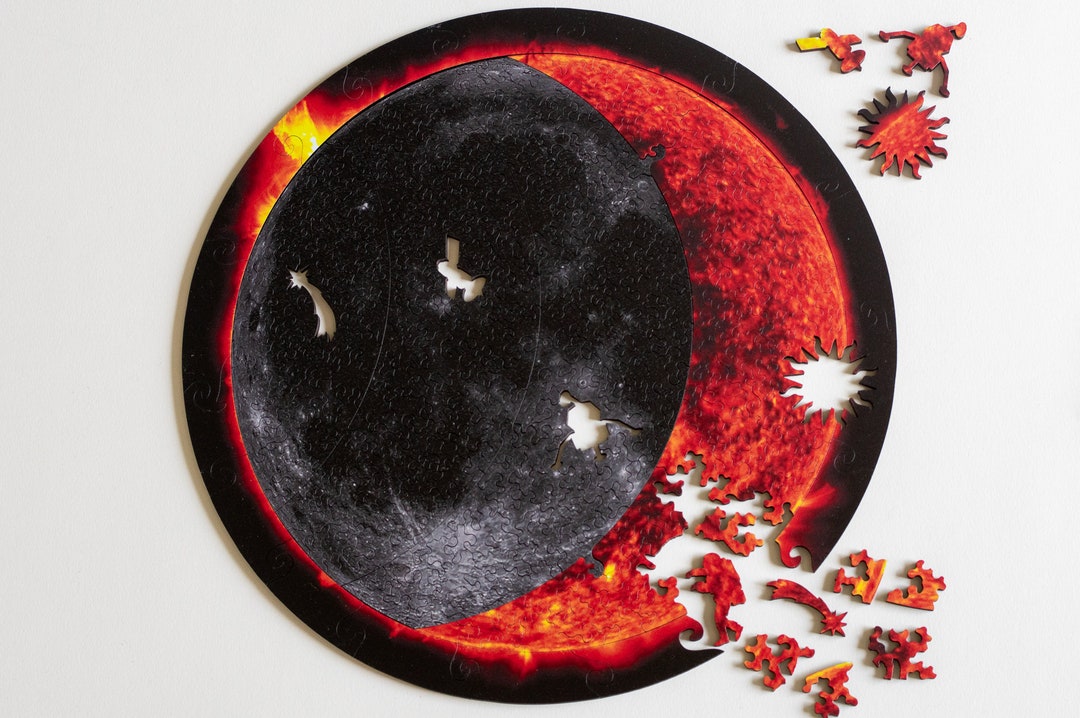 Eclipse Puzzle - Double-sided Sun and Moon Wooden Jigsaw Puzzle by Nervous System - Etsy