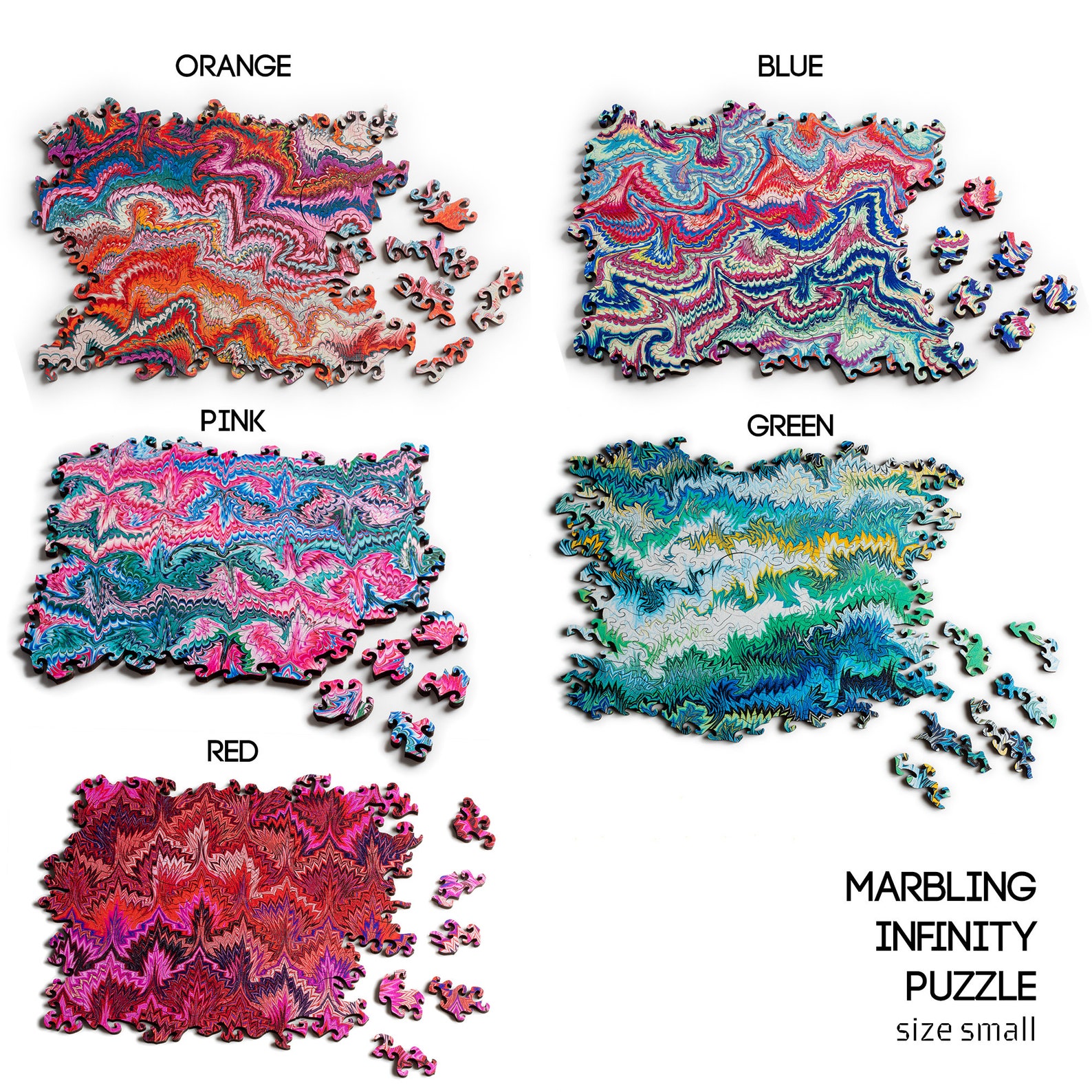 Small Marbling Infinity Puzzle - Colorful Wood Jigsaw Puzzle, Laser Cut ...