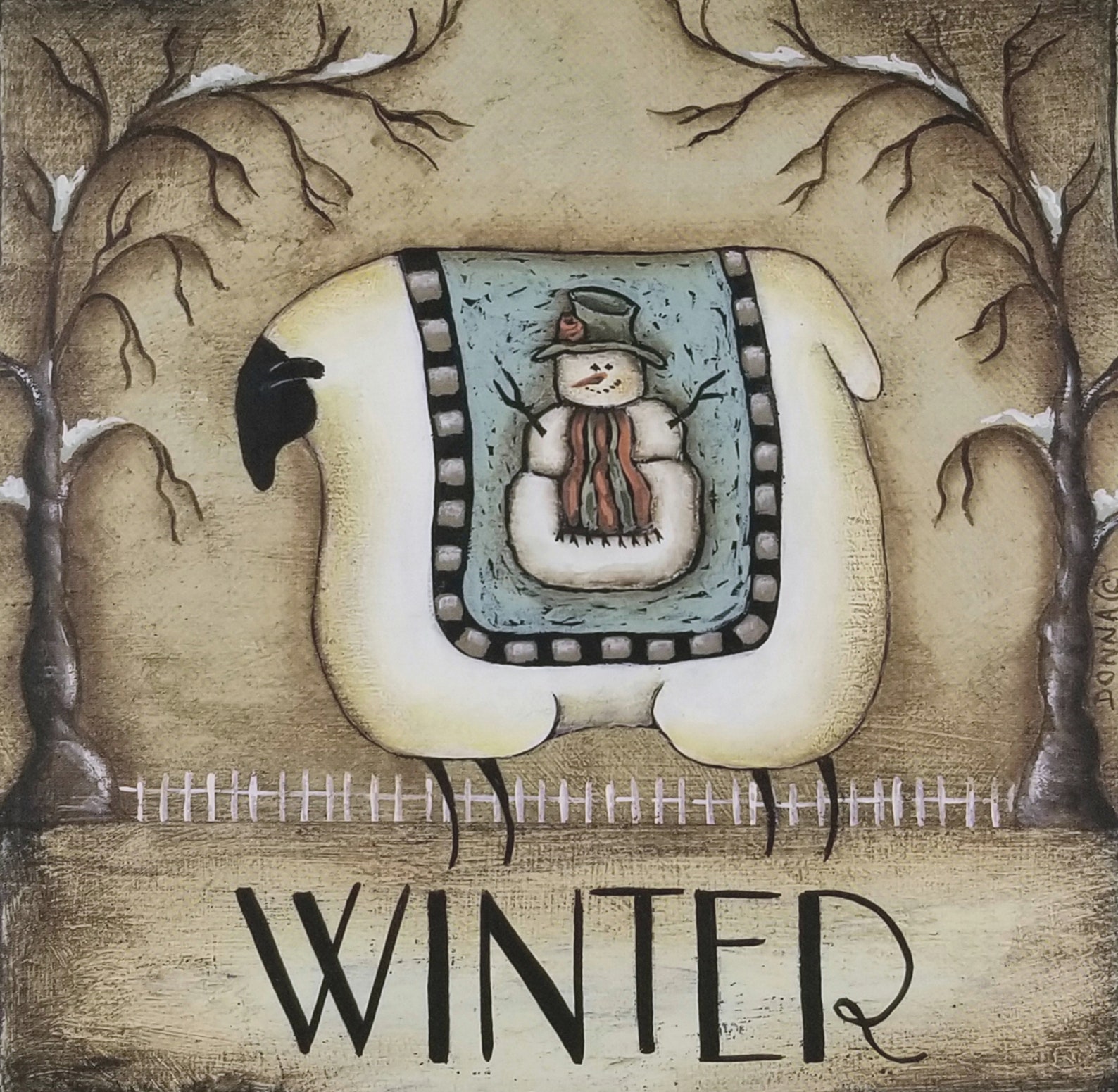 4 Seasonal Prim Folk Art Sheep Prints. Set of Four Square Seasons Sheep ...