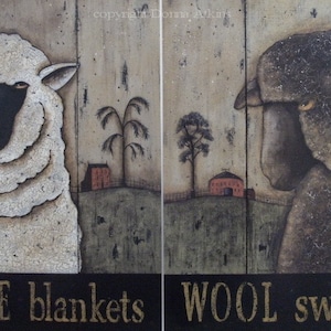 SHEEP Folk Art Prints 8x10 . FLEECE or WOOL, Black Sheep, White Sheep ...