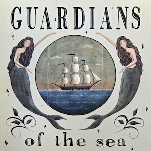 Guardians of the Sea. Twin Mermaid Folk Art Print. Nautical Ocean ...