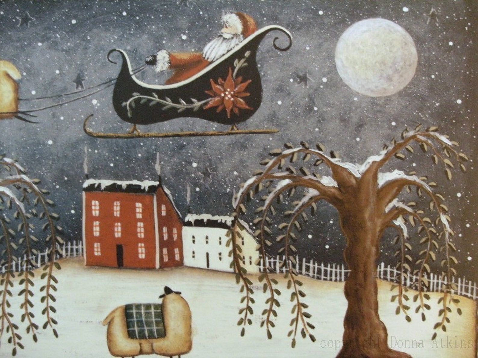 Whimsical BELIEVE Folk Art Santa and Sheep Print Country - Etsy