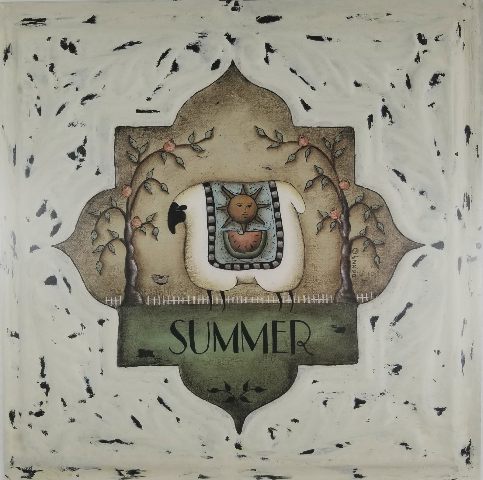 4 Seasonal Prim Folk Art Sheep Prints. Set of Four Square Seasons Sheep ...