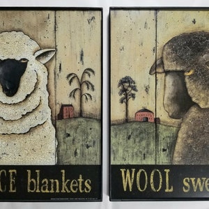SHEEP Folk Art Prints 8x10 . FLEECE or WOOL, Black Sheep, White Sheep ...