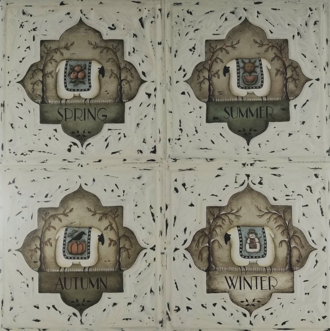 4 Seasonal Prim Folk Art Sheep Prints. Set of Four Square | Etsy