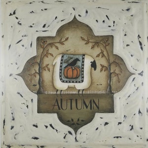 4 Seasonal Prim Folk Art Sheep Prints. Set of Four Square Seasons Sheep ...