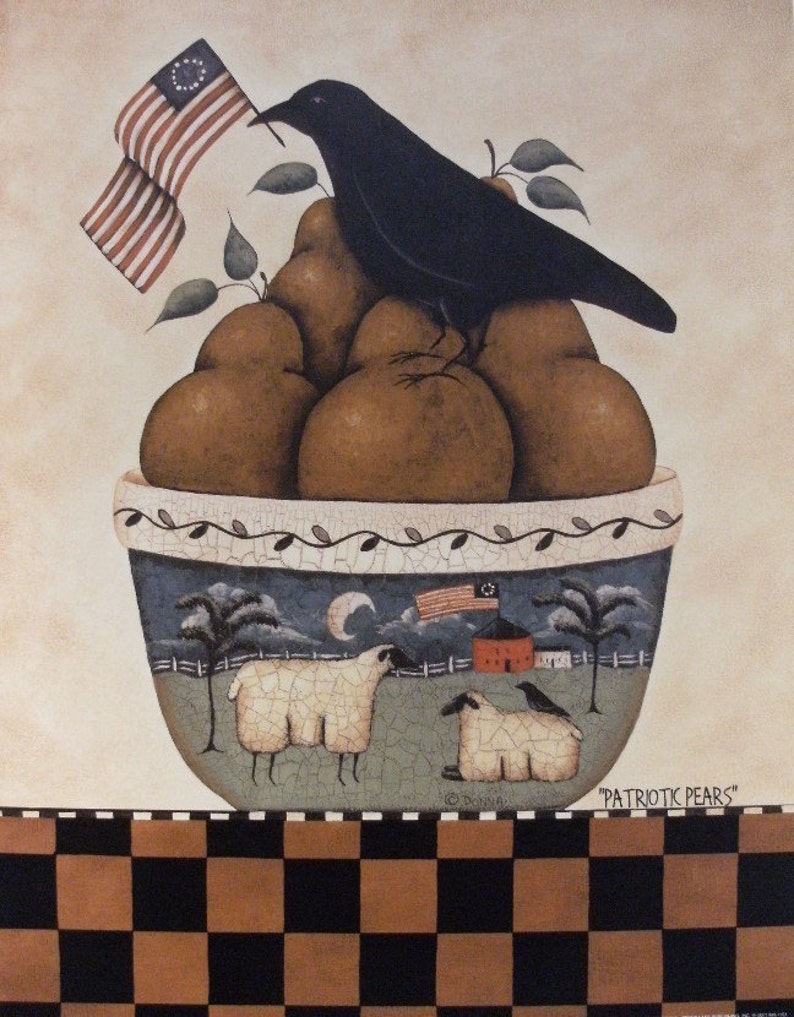 Patriotic Crows. Bowl of Apples and Pears. Pastoral Landscape Bowls ...