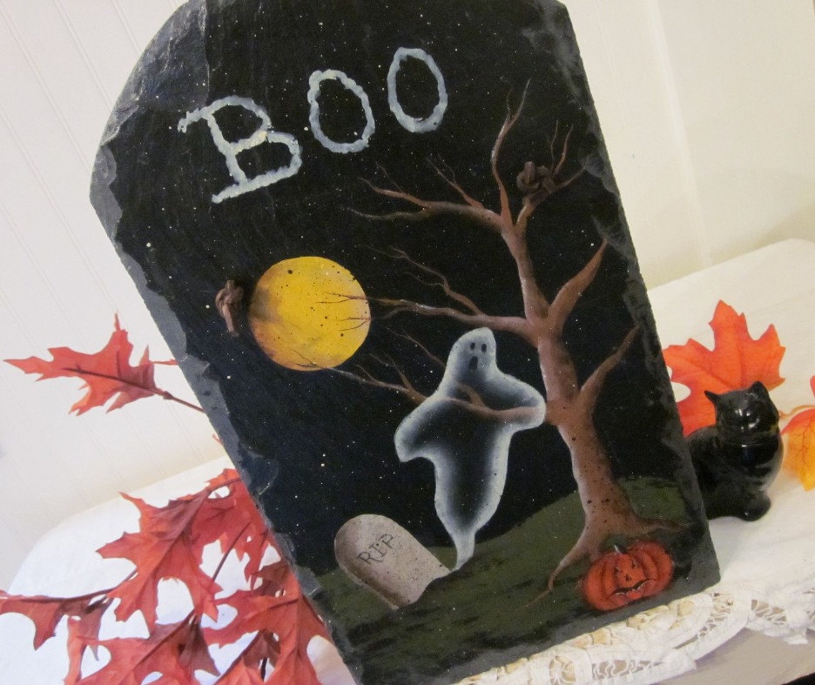 BOO Painting E-pattern. Halloween Ghost Graveyard Full Moon - Etsy