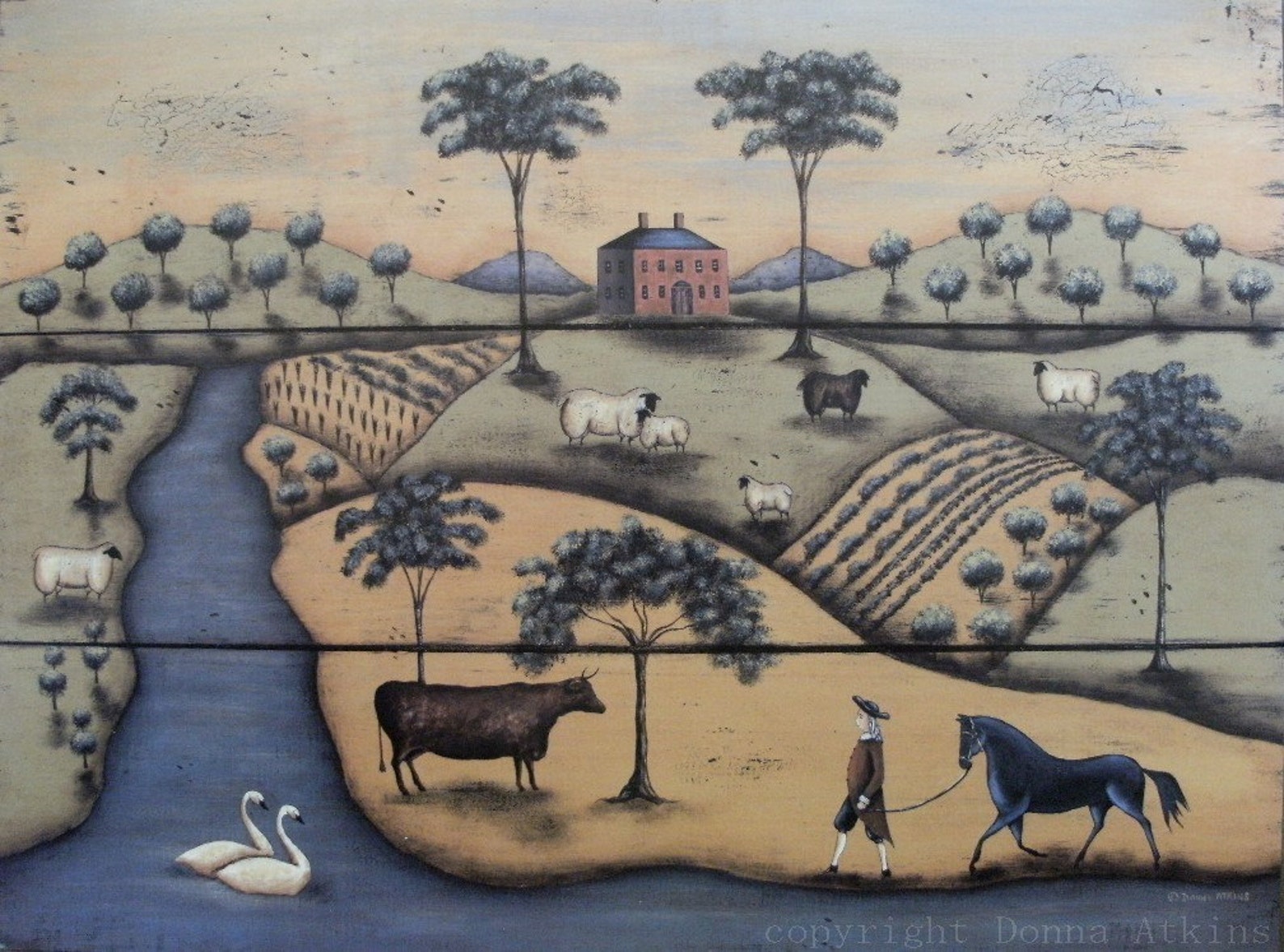 Pastoral Landscape Folk Art Print, the Gentleman Farmer by Donna Atkins ...