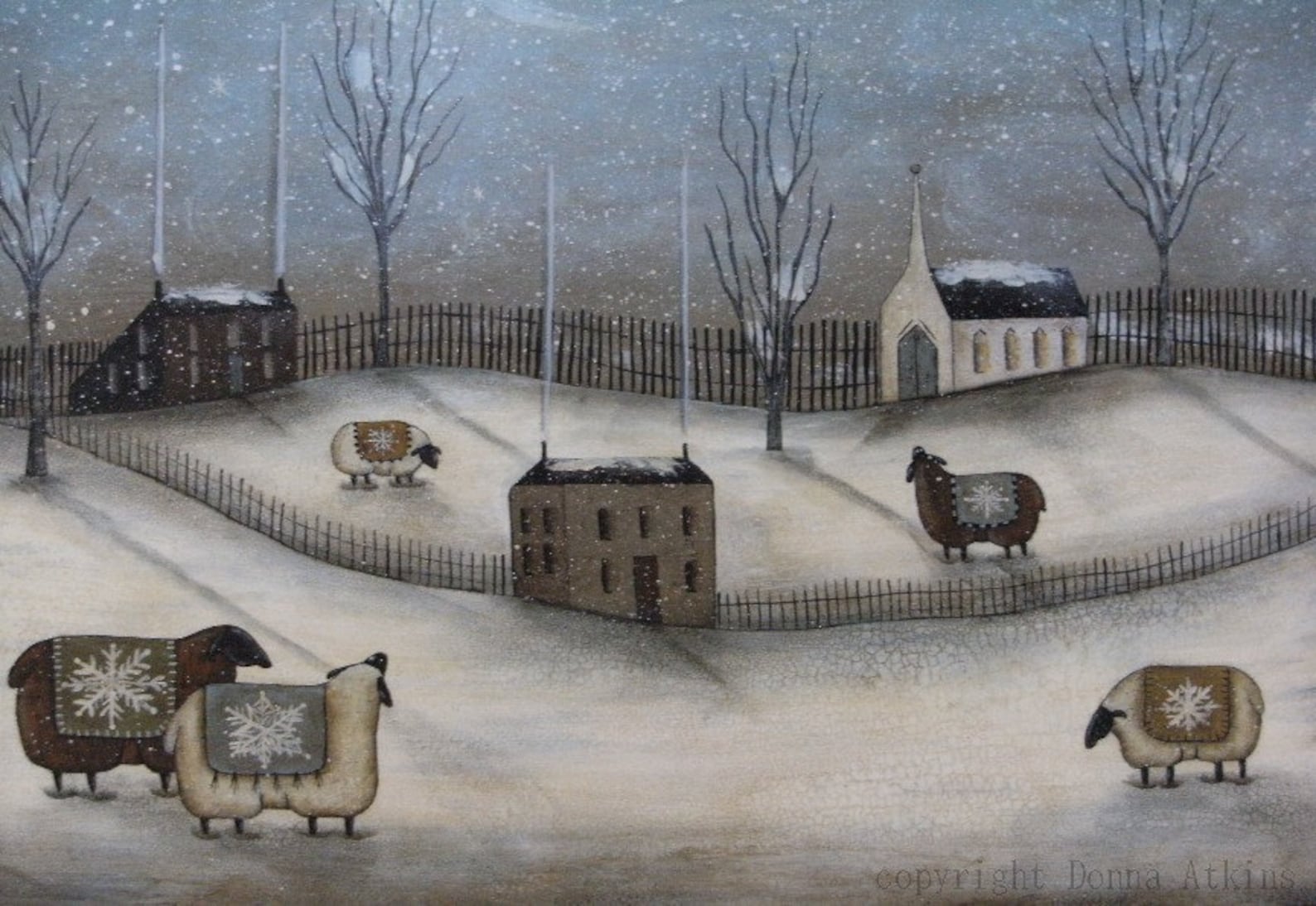 Winter Pastoral Landscape Village Sheep Saltbox Church | Etsy