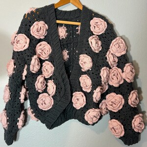 Handmade 3D Rose Bloom Chunky Crochet Jacket Luxe Statement Piece L-XL ...
